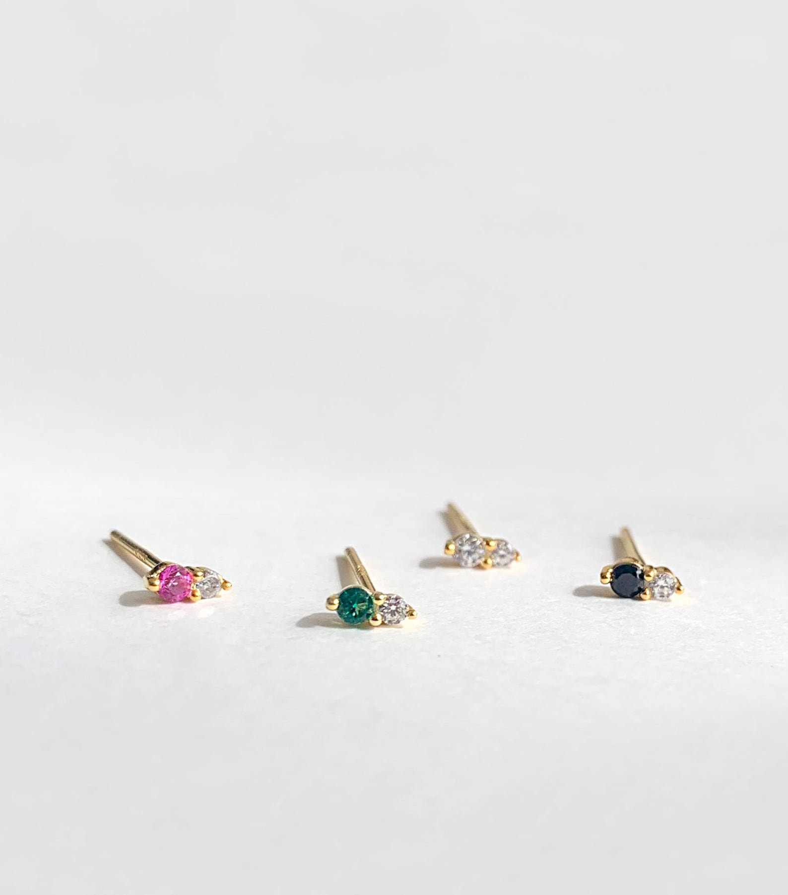 Tiny Two Stone Stud Birthstone Stud Sterling Silver - Etsy
