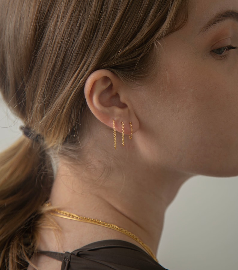 Gold Chain Earring Minimalist Chain Earring Sterling | Etsy