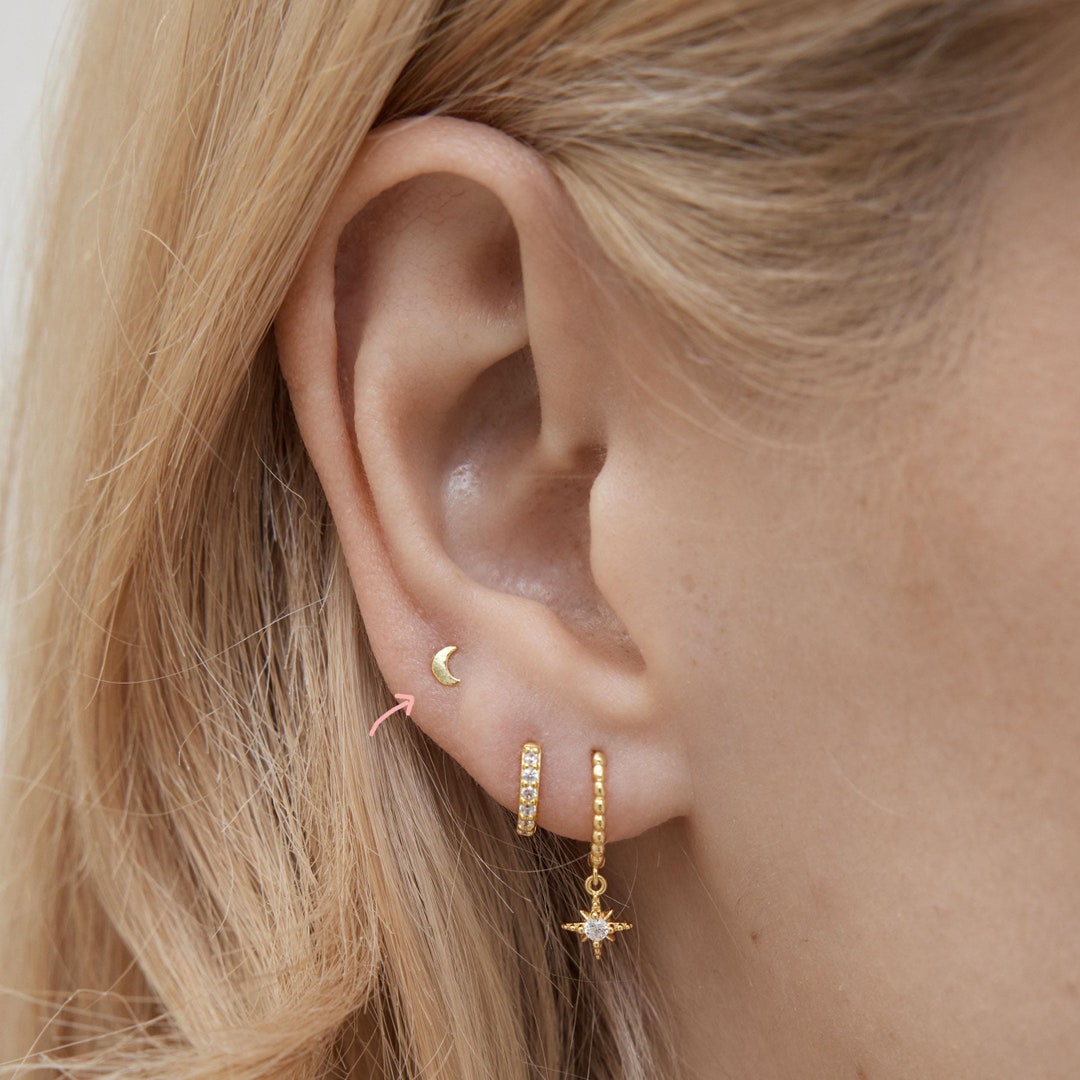 Tiny Moon Stud Earrings - Dainty Stud Earrings - Sterling Silver Stud Earrings - Etsy