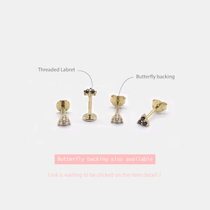18G/16G Three Cz Internally Threaded Labret • Tragus Stud • Conch ...