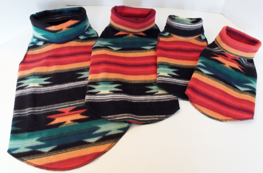 Orange, Black and Teal Aztec Print Luxury Fleece Little Dog Turtleneck ...
