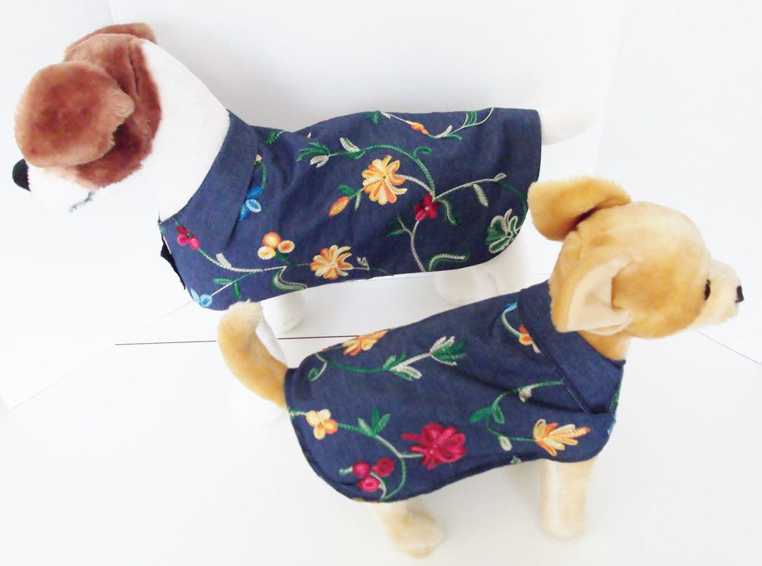 Floral Embroidered Denim Dog Jacket, Little Dog Back Lengths to 16 ...