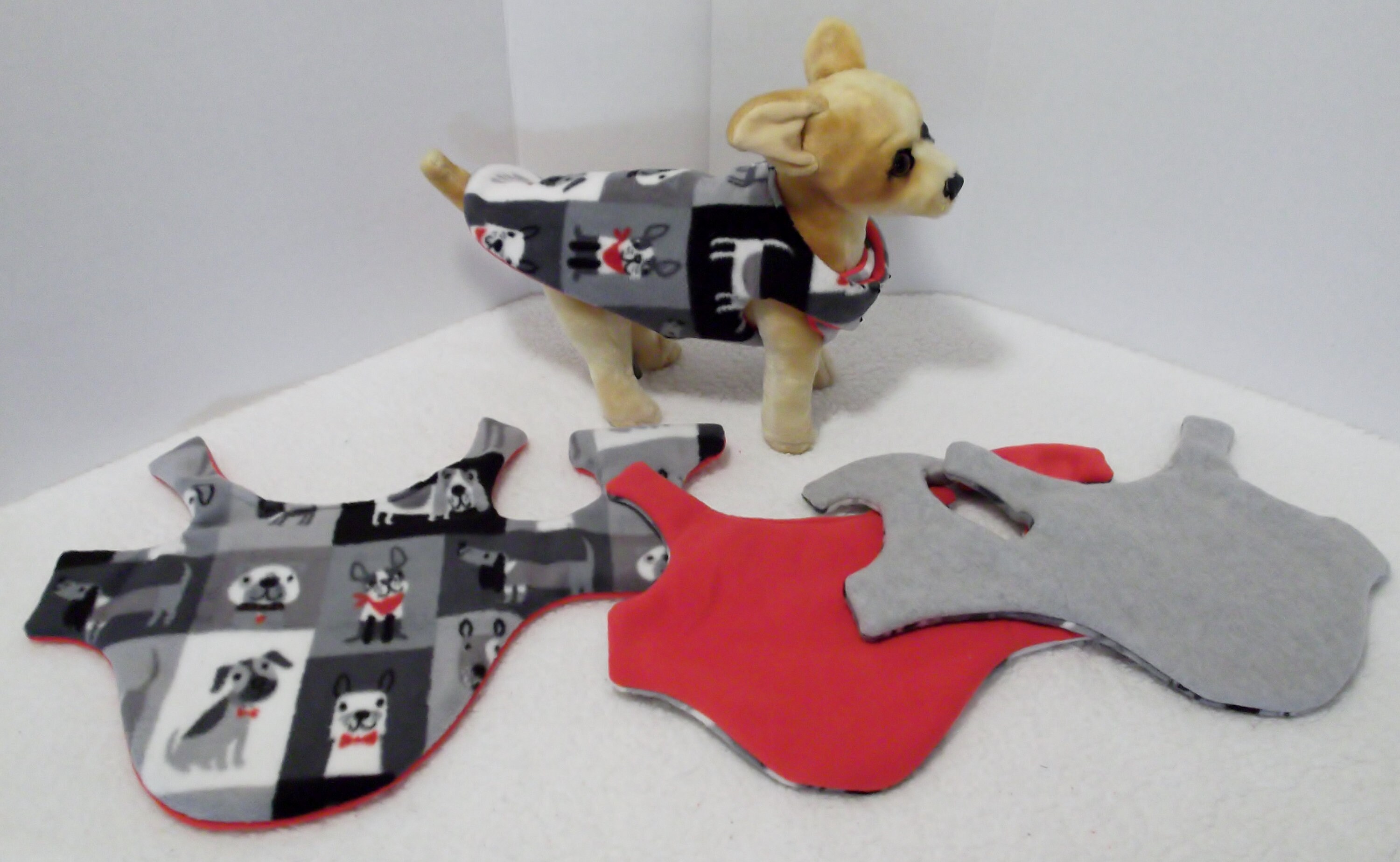 Dogs on Gray Windowpanes Double Fleece Winter Dog Coat With 3M ...
