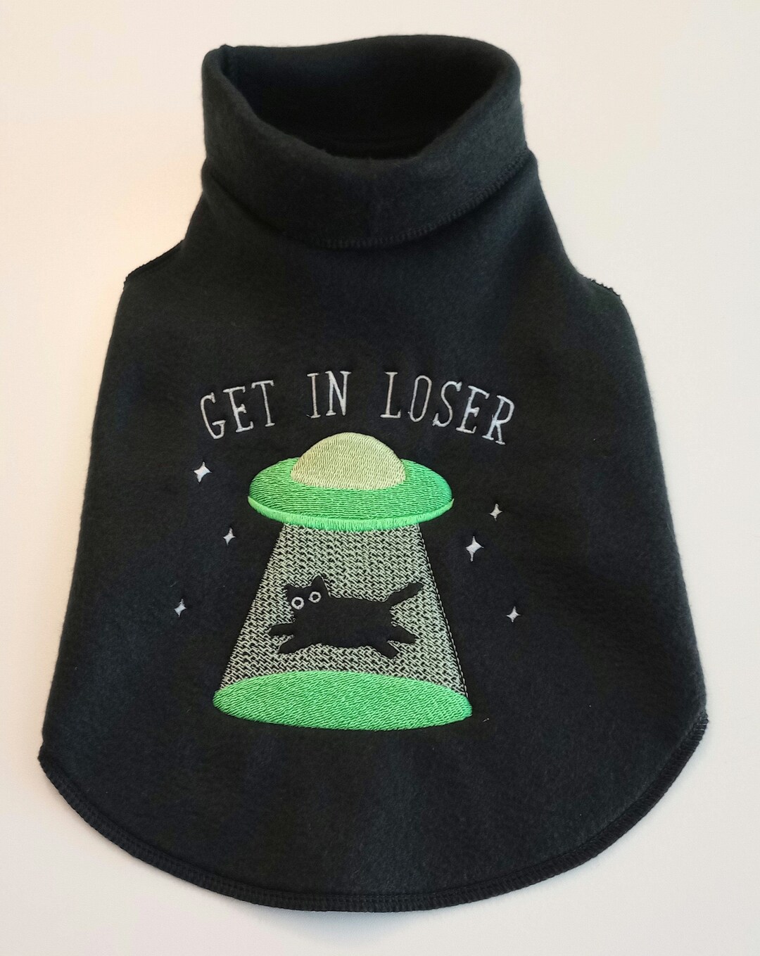 Alien Abduction of Cat Fleece Little Dog Turtleneck Sweater, Sizes XS ...