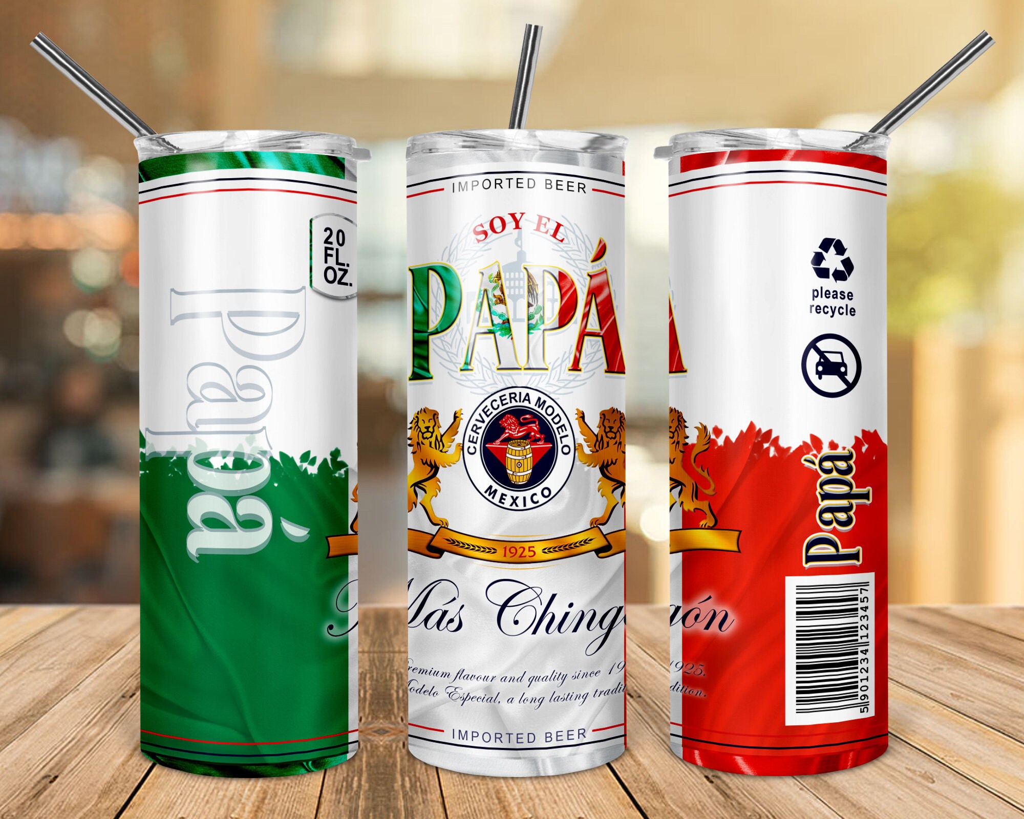 Fathers Day Mexico Flag Theme, 20oz Tumbler, Modelo Beer, Skinny ...