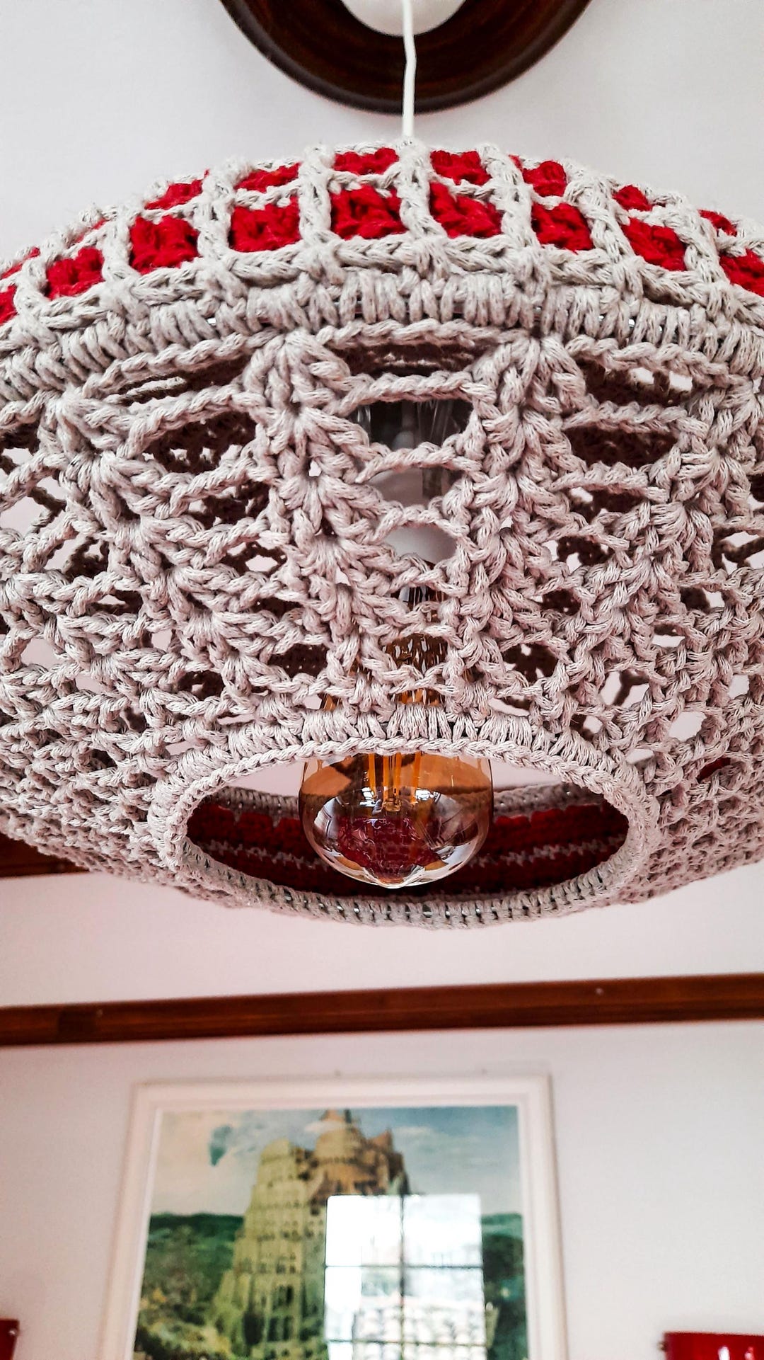 Boho Crochet Pendant Lamp | Handmade Cotton Ceiling Light , Thoughtful ...