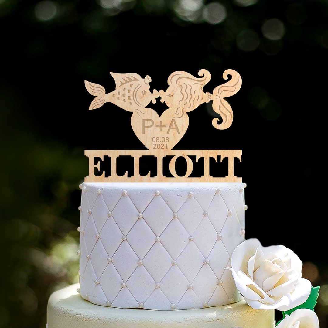 Custom Fish Wedding Cake Topper Heart,two Less Fish in the Sea Wedding ...