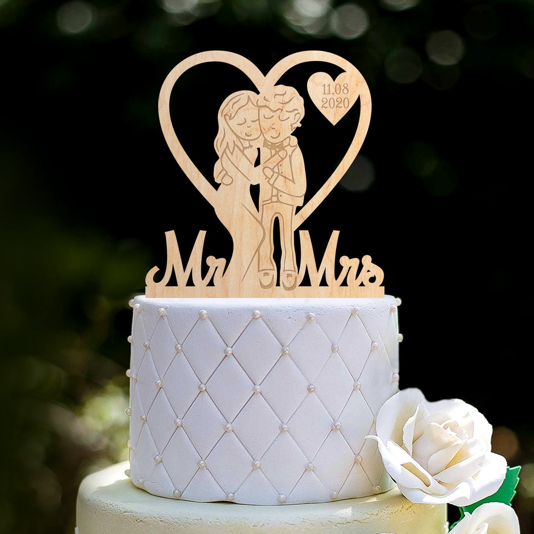 Custom Cartoon Wedding Bride Groom Cartoon Fun Cake Topper Heart,couple ...