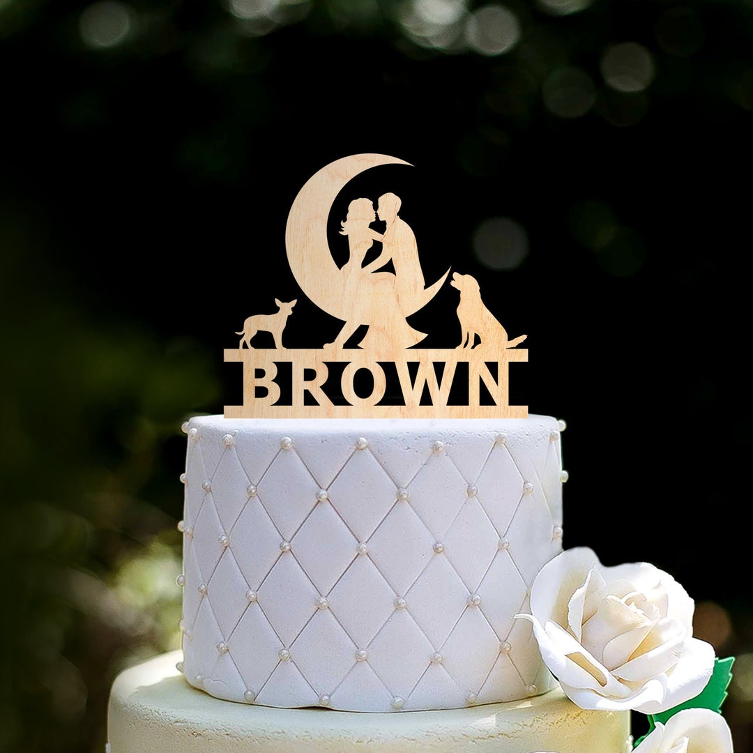 Moon Wedding Cake Topper, Moon Cake Topper With Dogs, Labrador Wedding ...