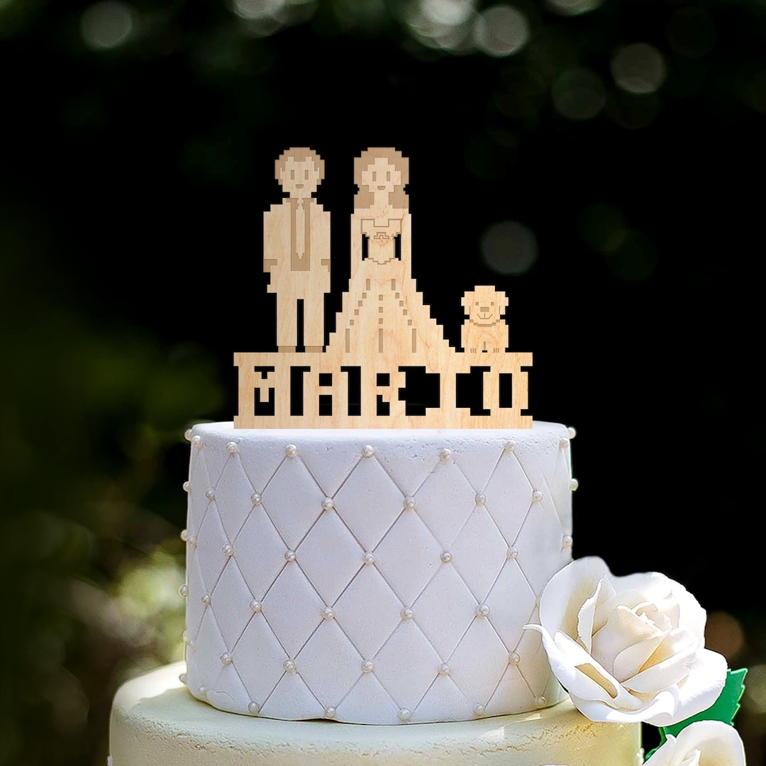 8 Bit Gamer Wedding Cake Topper, 8 Bit Video Game Bride and Groom Cake ...