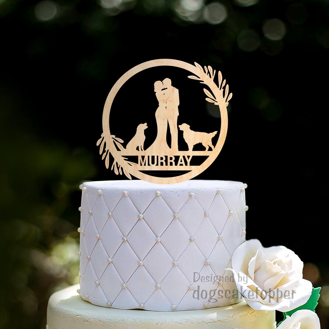 Floral Wedding Cake Topper With Dog, Labrador Retriever Wedding Cake ...