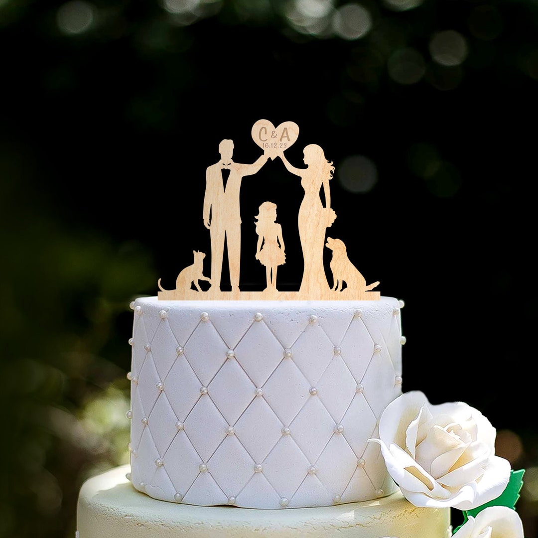 Family Wedding Cake Topper, Dog Wedding Cake Topper, Family Topper With ...