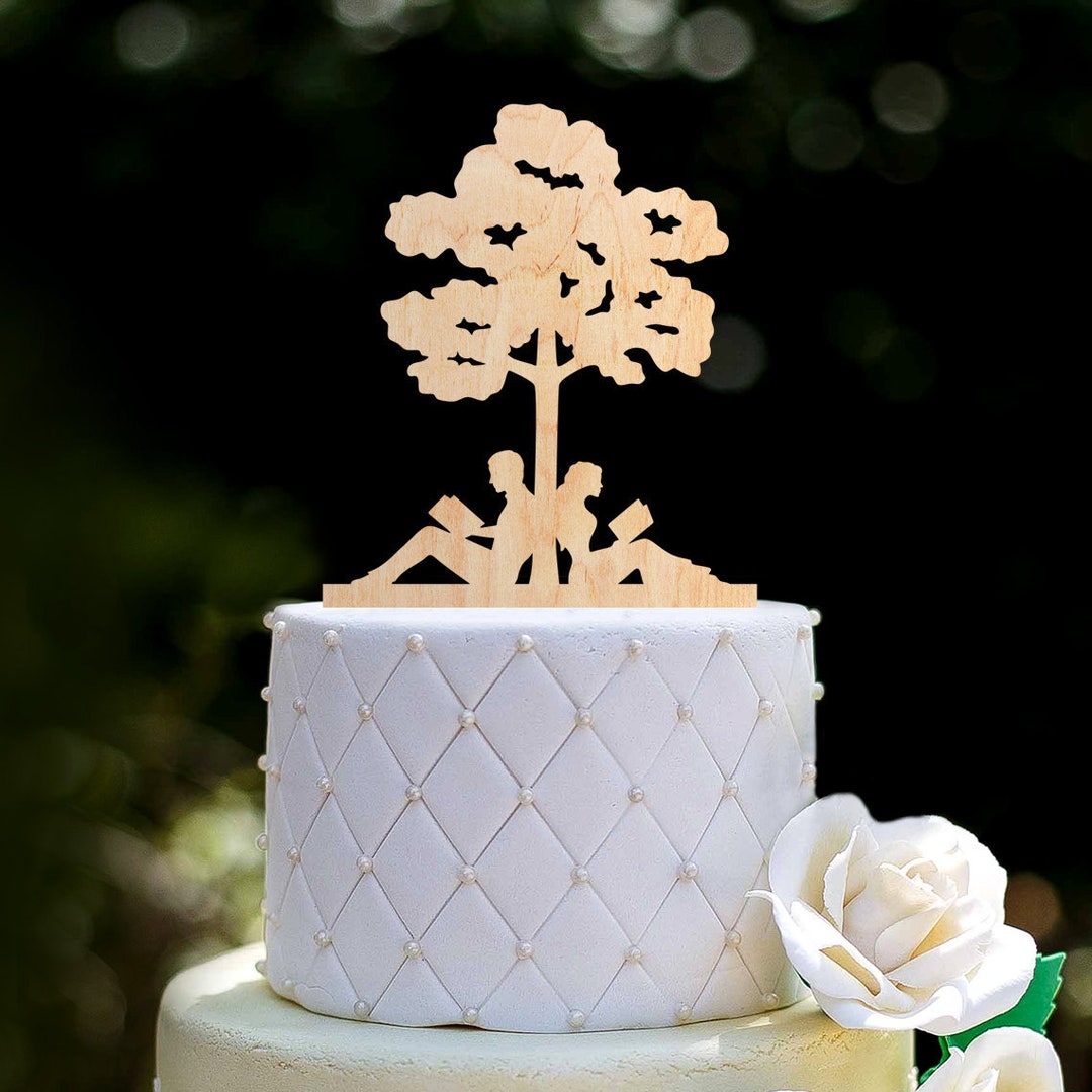 Wedding Cake Topper, Book Cake Topper, Custom Tree Cake Topper, Reading ...