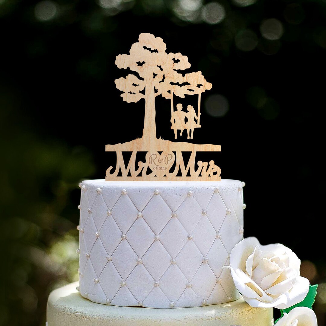 Oak Tree Wedding Couple Swing Mr Mrs Cake Topper,oak Tree Swing Mr and ...