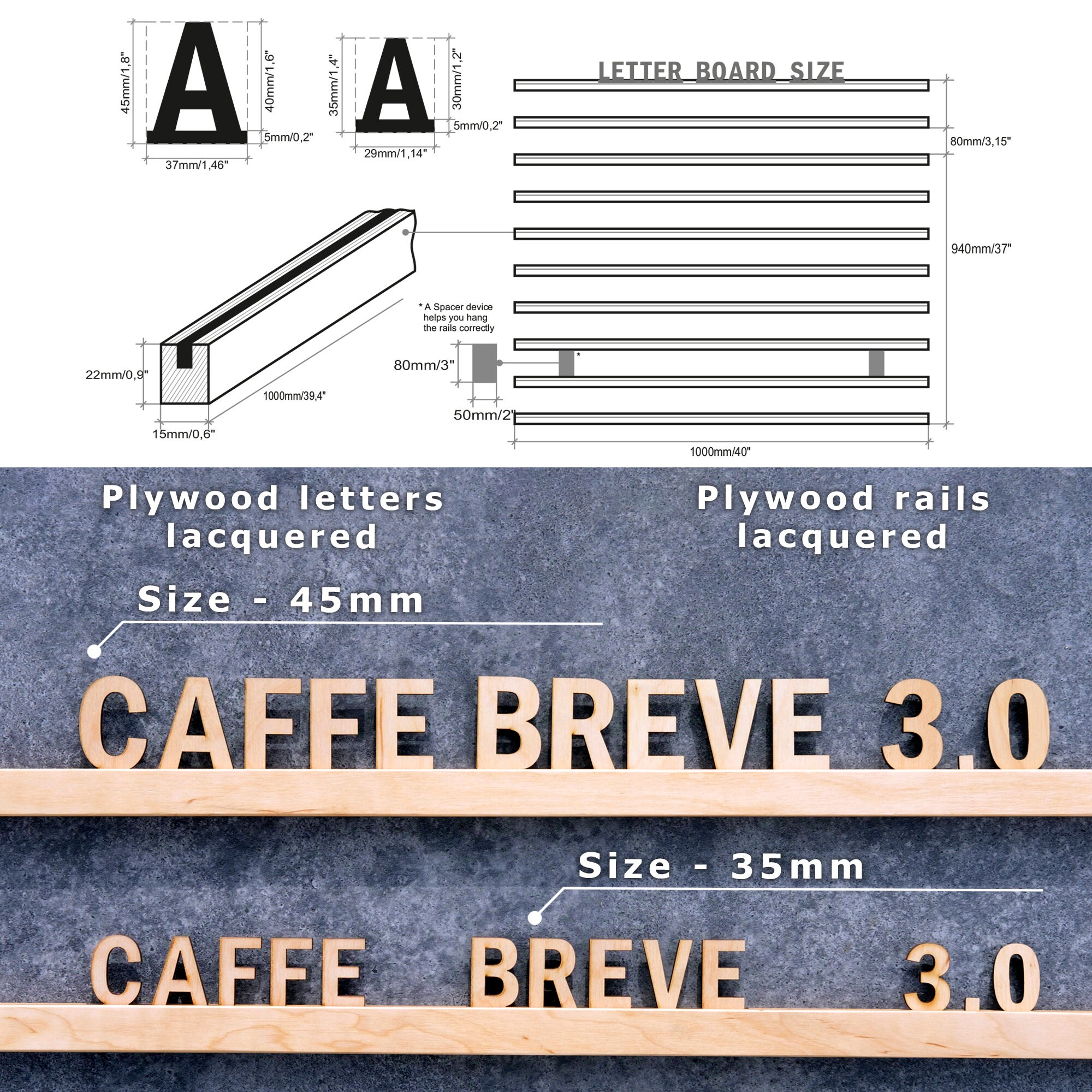 Changeable Letter Cafe Menu Board, Wall Mounted Wooden Rails - Etsy