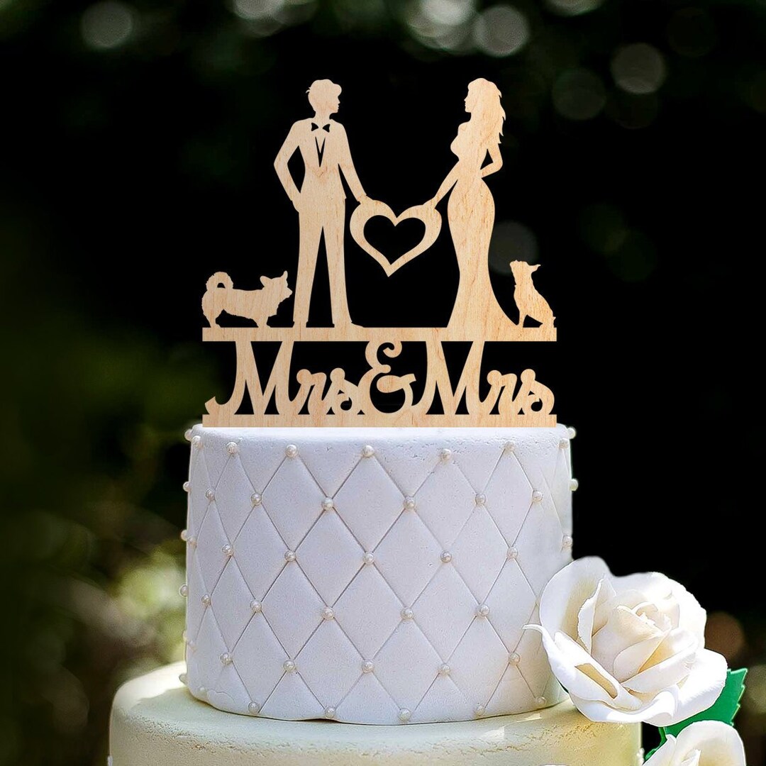 Mrs & Mrs Wedding Cake Topper, Corgi and French Bulldog, Lesbian Cake ...