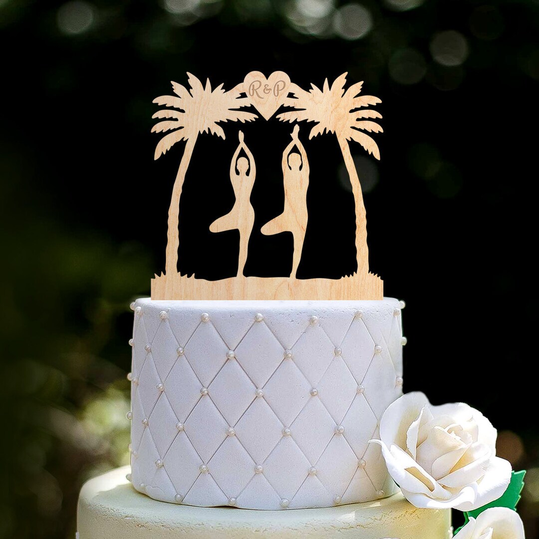 Yoga Pose Palm Tree Wedding Cake Topper,yoga Couple Cake Topper,yoga ...