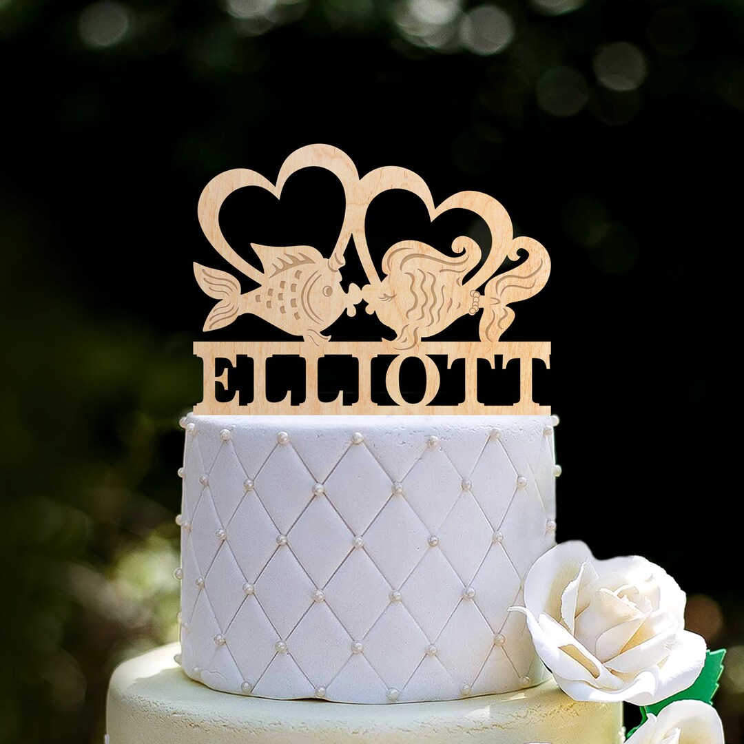 Custom Fish Wedding Cake Topper Heart,two Less Fish in the Sea Wedding ...