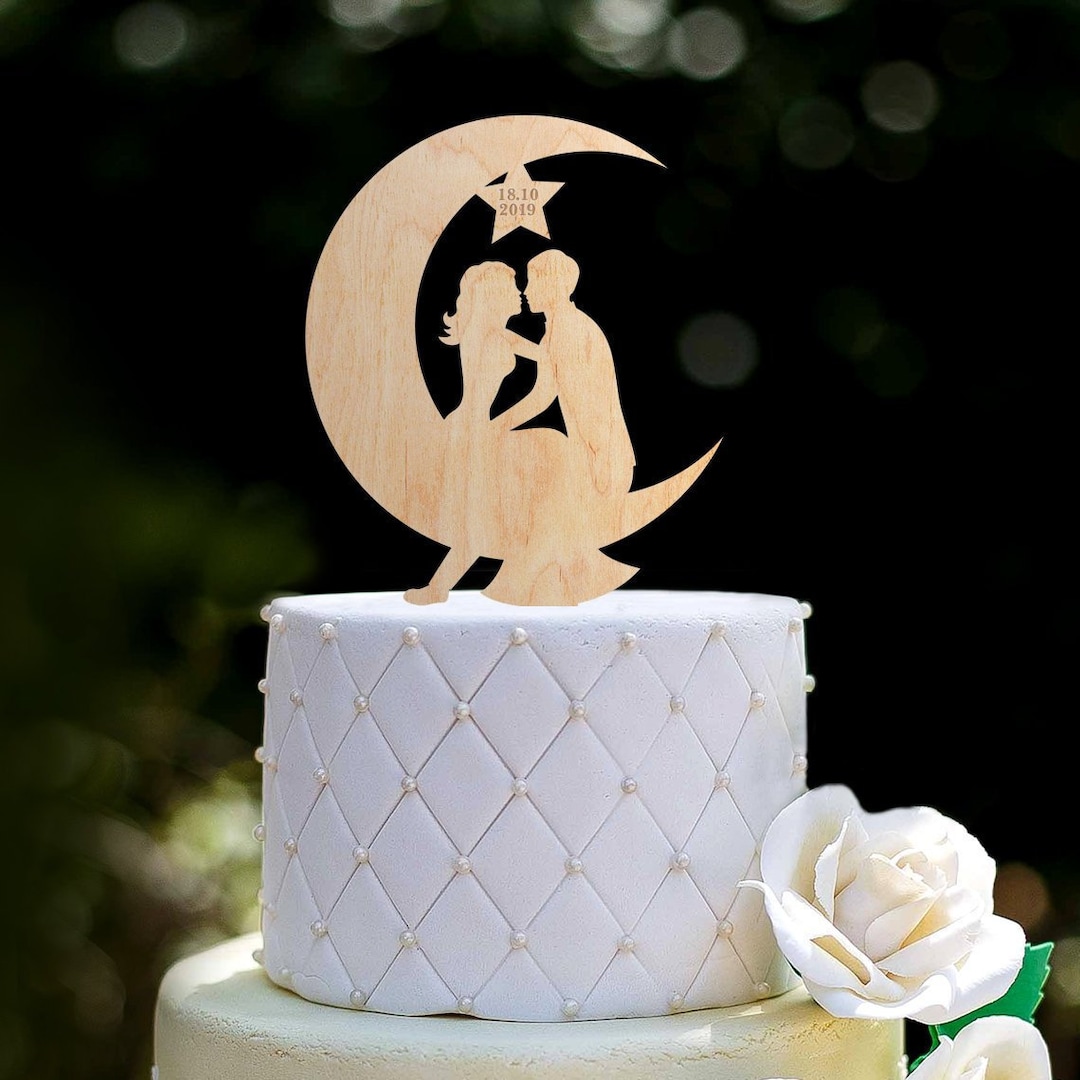 Moon Cake Topper, Wedding Cake Topper, Bride and Groom Cake Topper ...