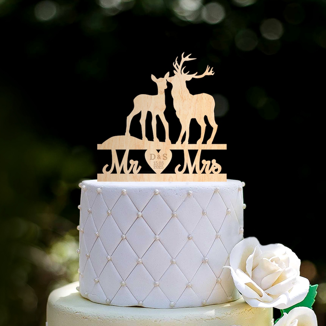 Deer Wedding Cake Topper, Buck and Doe Wedding Topper, Deer Couple Cake ...