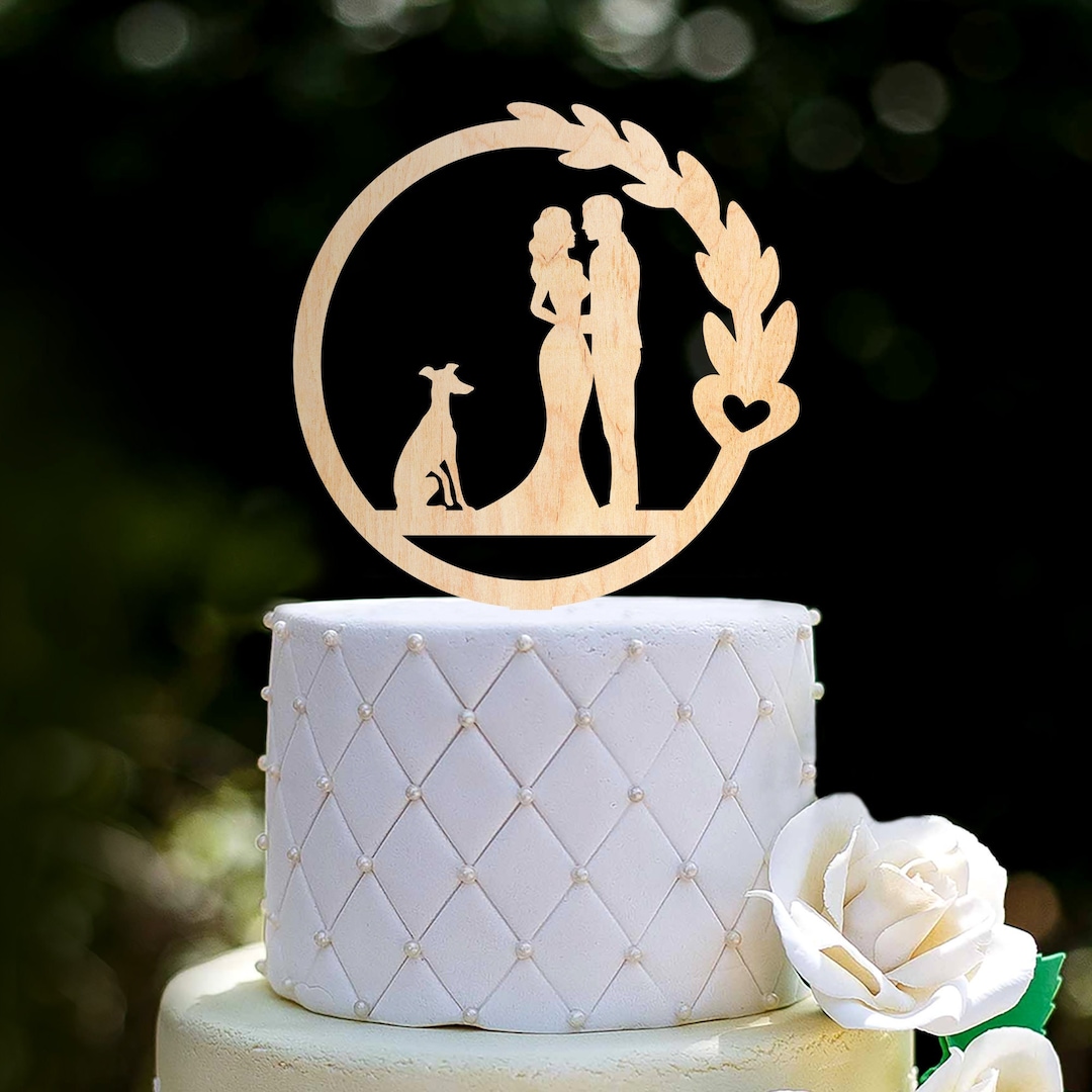 Greyhound Wedding Cake Topper, Boho Floral Wedding Cake Topper With Dog ...