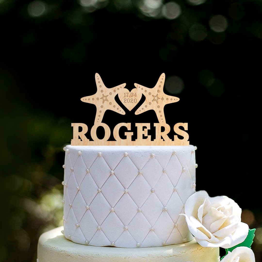 Starfish Seashell Wedding Cake Topper, Beach Ocean Theme Cake Decor ...