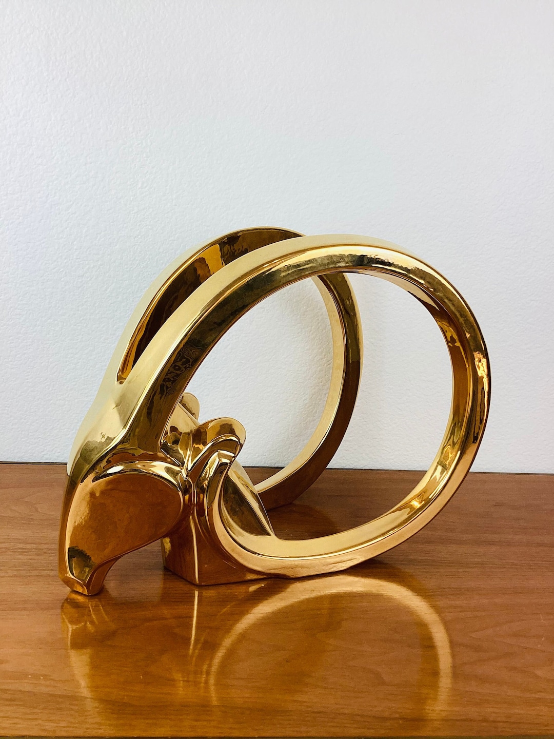 Vintage 1970s GOLD RAMS HEAD Ceramic Statue by Jaru / Hollywood Regency ...