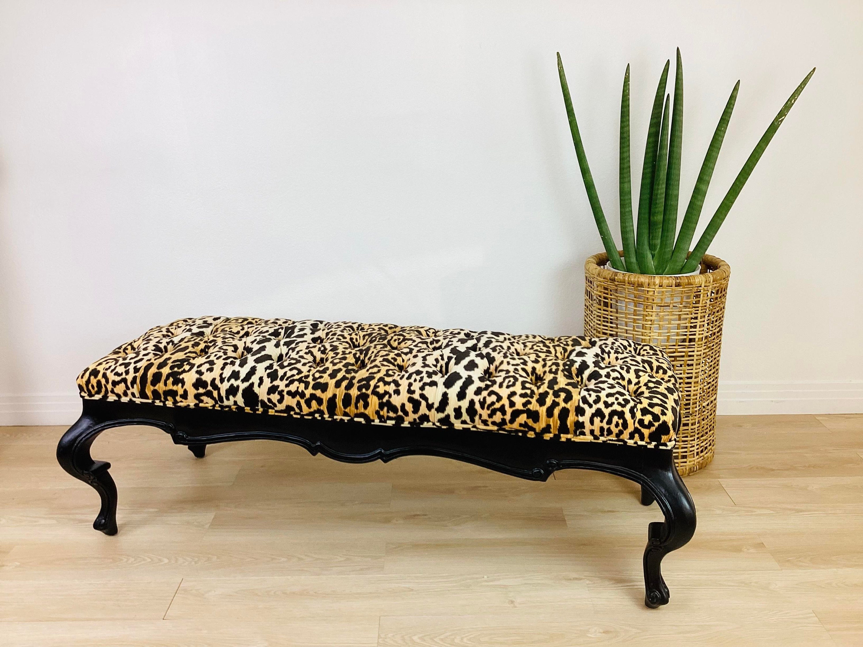 Vintage HOLLYWOOD REGENCY Button Tufted LEOPARD Print Bench - Etsy