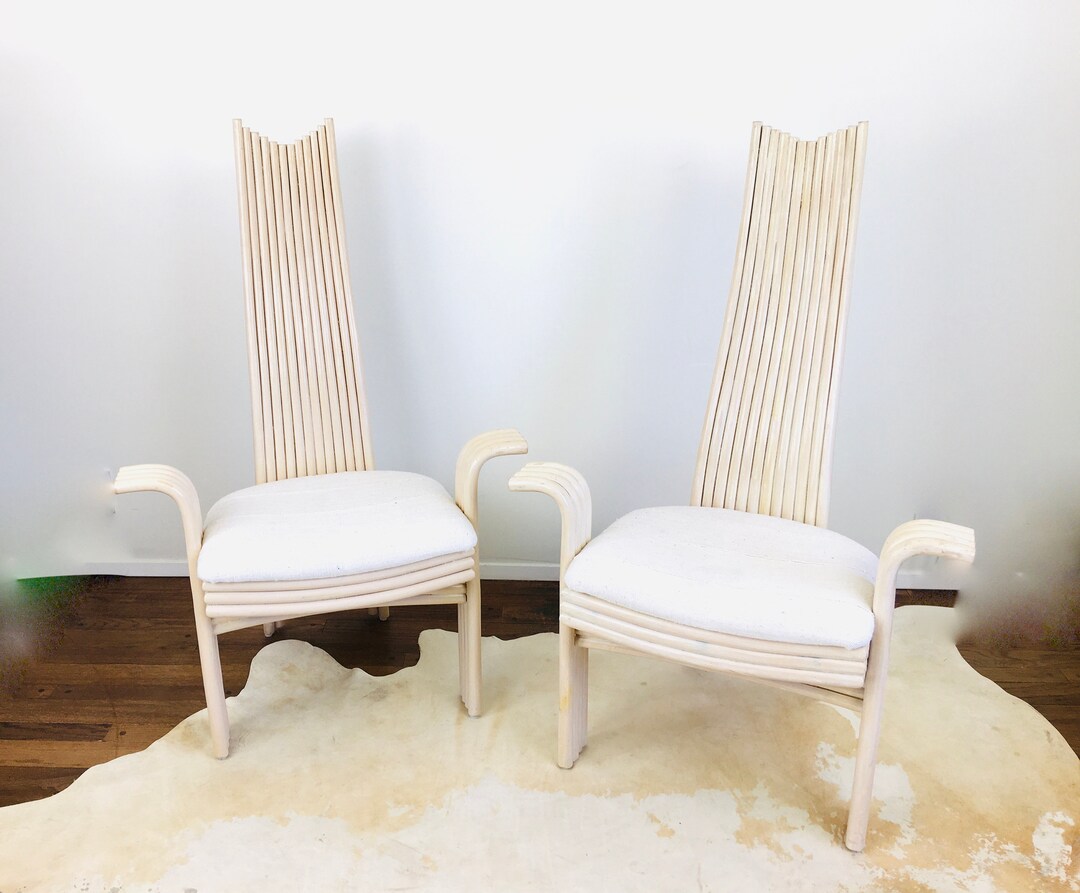 Vintage 1980s DONNY HO FONG Style Tall Back Rattan Chairs Coastal Boho ...