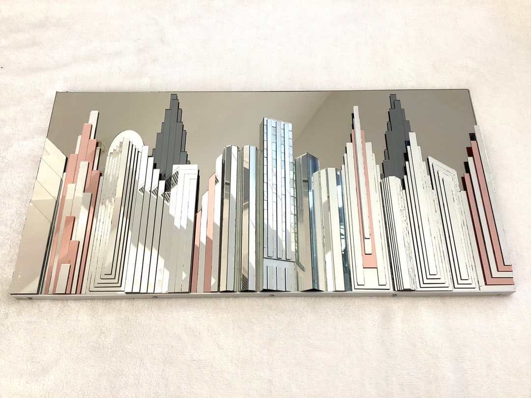 Vintage 1980s 3D CITY SKYLINE MIRROR Skyscraper Wall Art / Sculpture ...