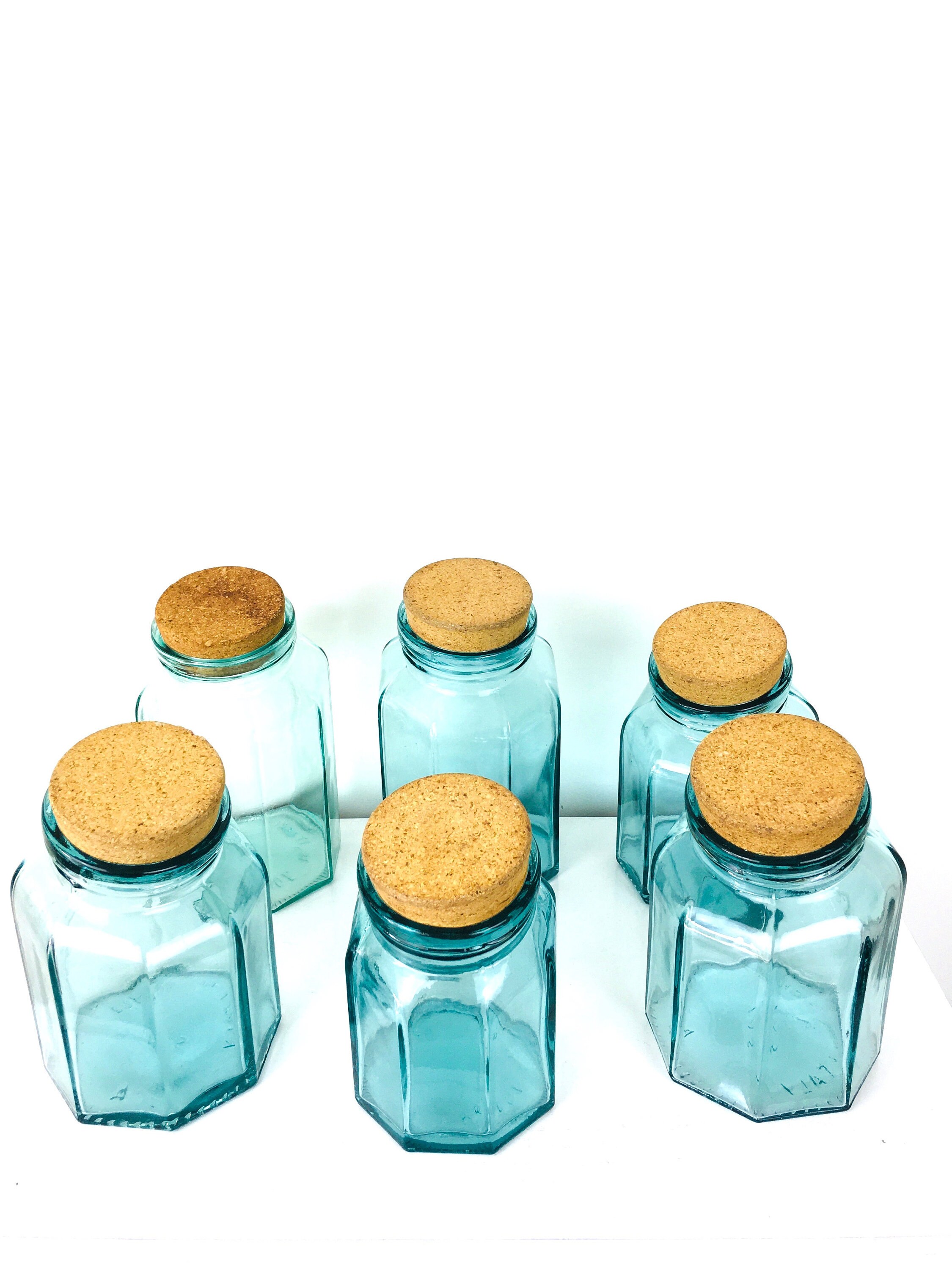 Vintage AQUA BLUE Glass COUNTER Top Storage Jar Containers / 6 Jars Set ...
