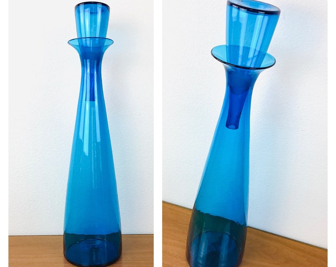 Vintage 1960s Blue BLENKO Glass DECANTER FLOOR Vase by Wayne Husted ...