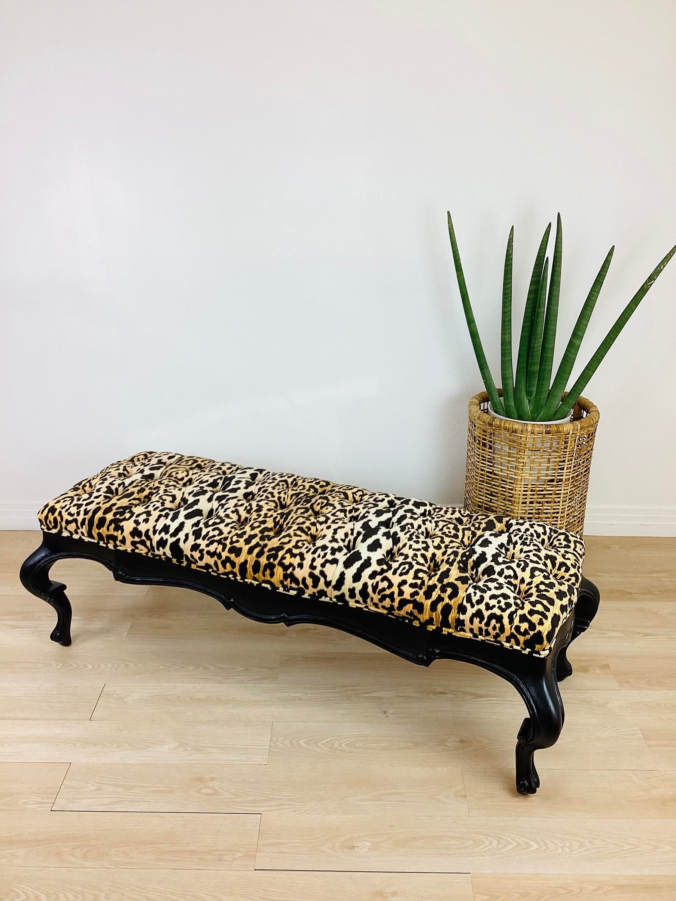 Vintage HOLLYWOOD REGENCY Button Tufted LEOPARD Print Bench - Etsy