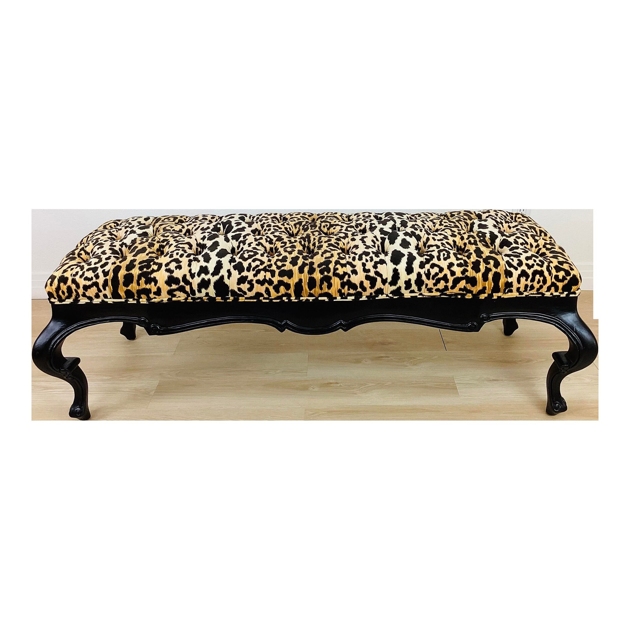 Vintage HOLLYWOOD REGENCY Button Tufted LEOPARD Print Bench - Etsy