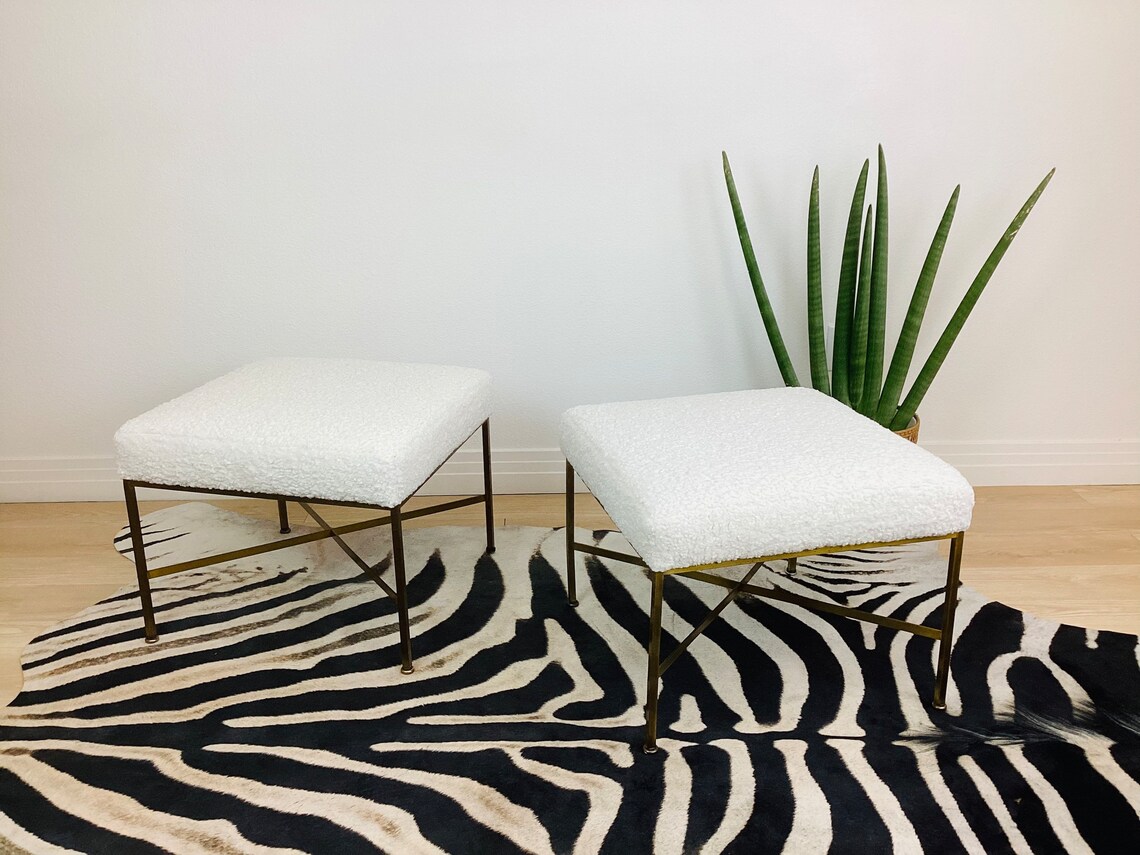 Vintage 1950s Paul Mccobb Calvin Pair of Brass X Base Stools - Etsy