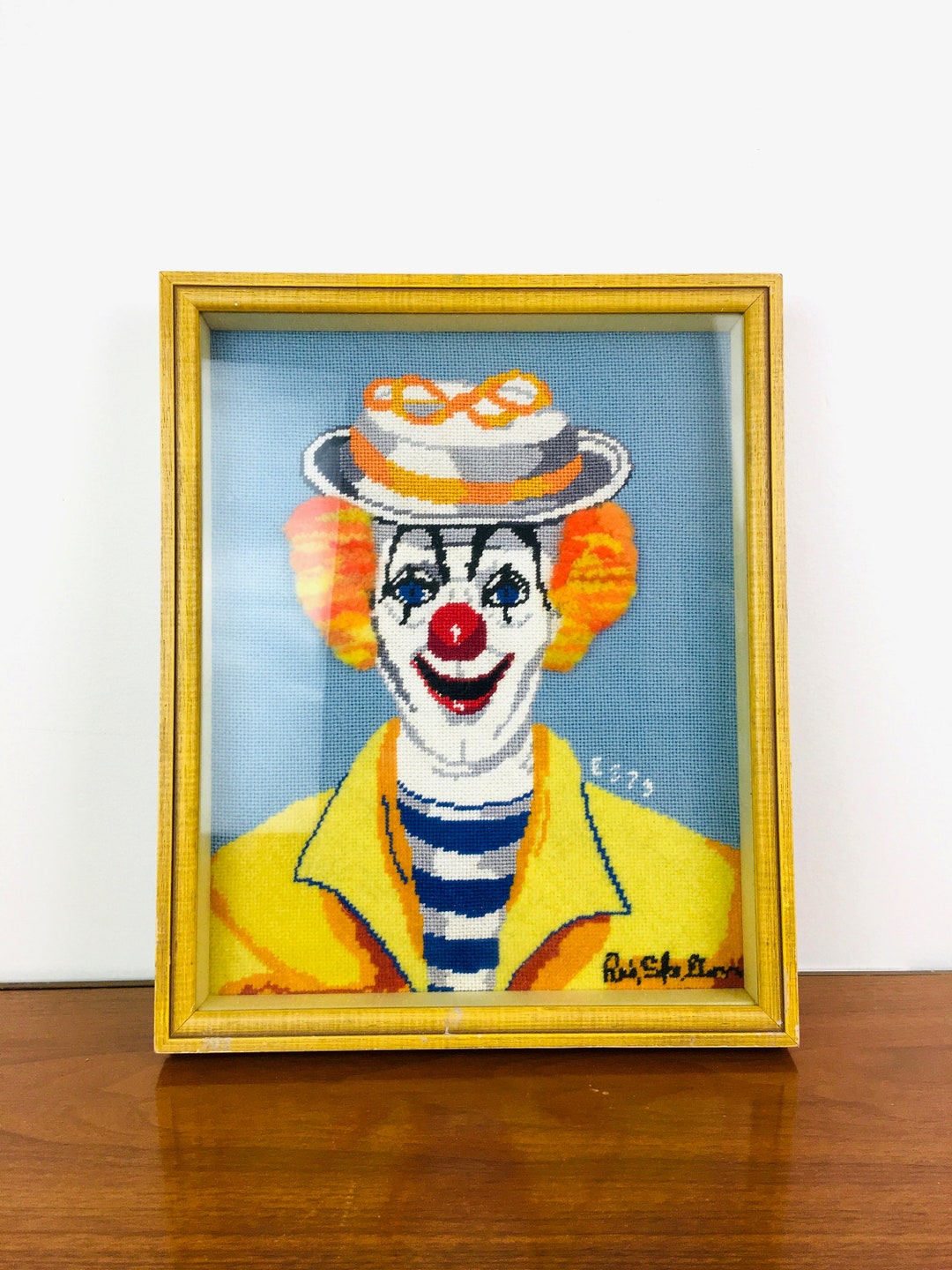 Vintage 1970s NEEDLEPOINT CLOWN Shadowbox Wall Art / Pictures - Etsy