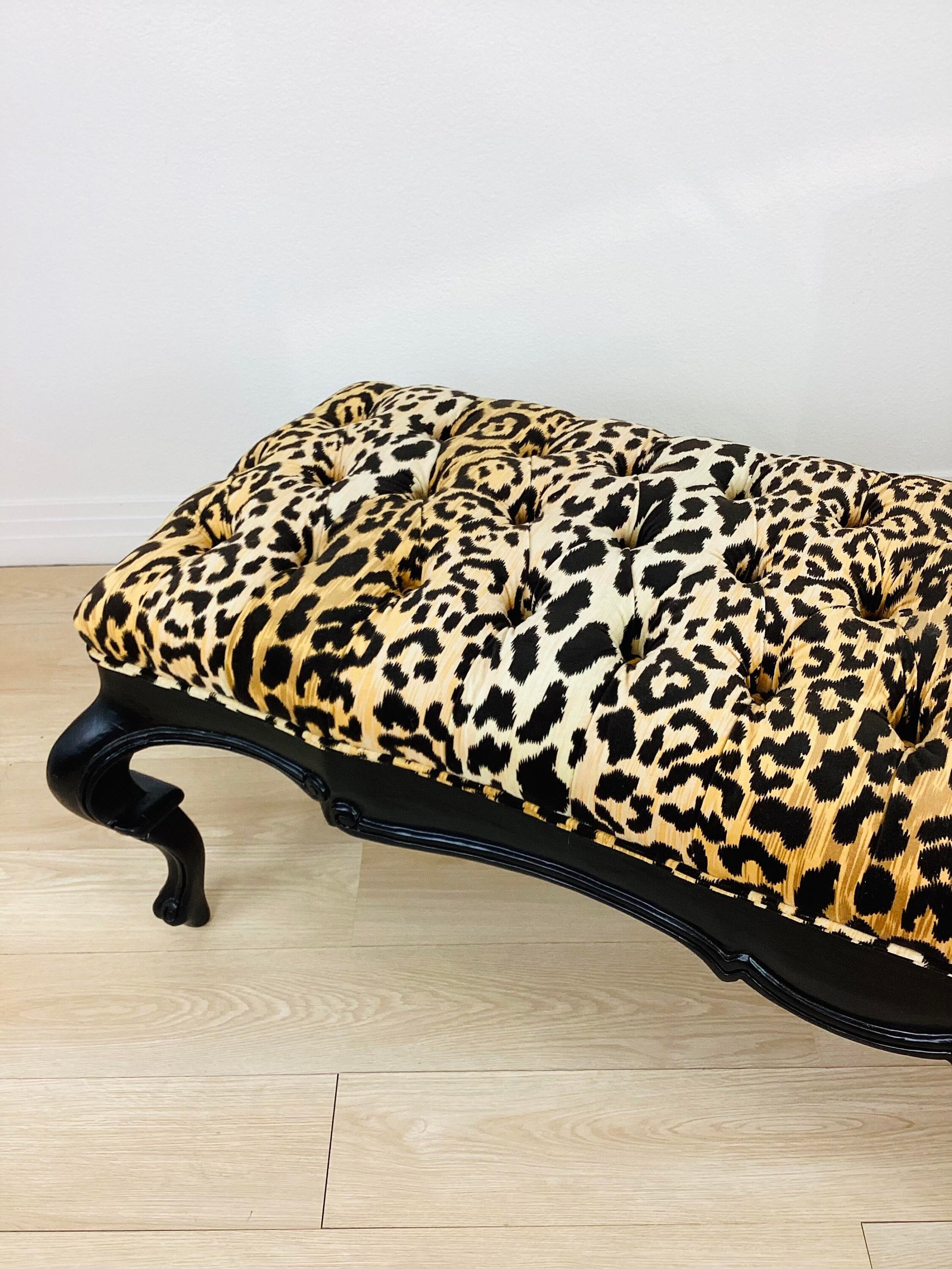 Vintage HOLLYWOOD REGENCY Button Tufted LEOPARD Print Bench - Etsy