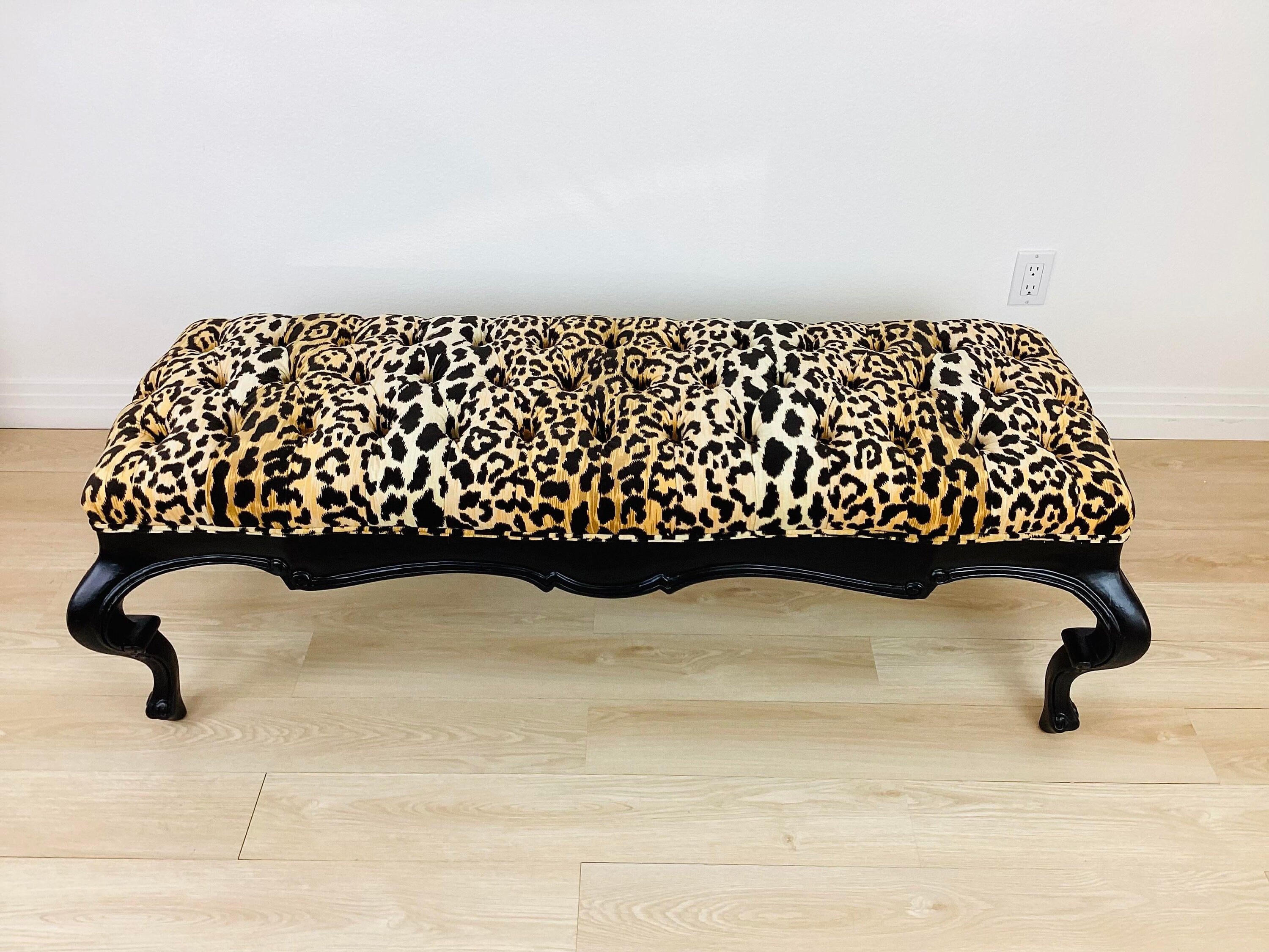 Vintage HOLLYWOOD REGENCY Button Tufted LEOPARD Print Bench - Etsy