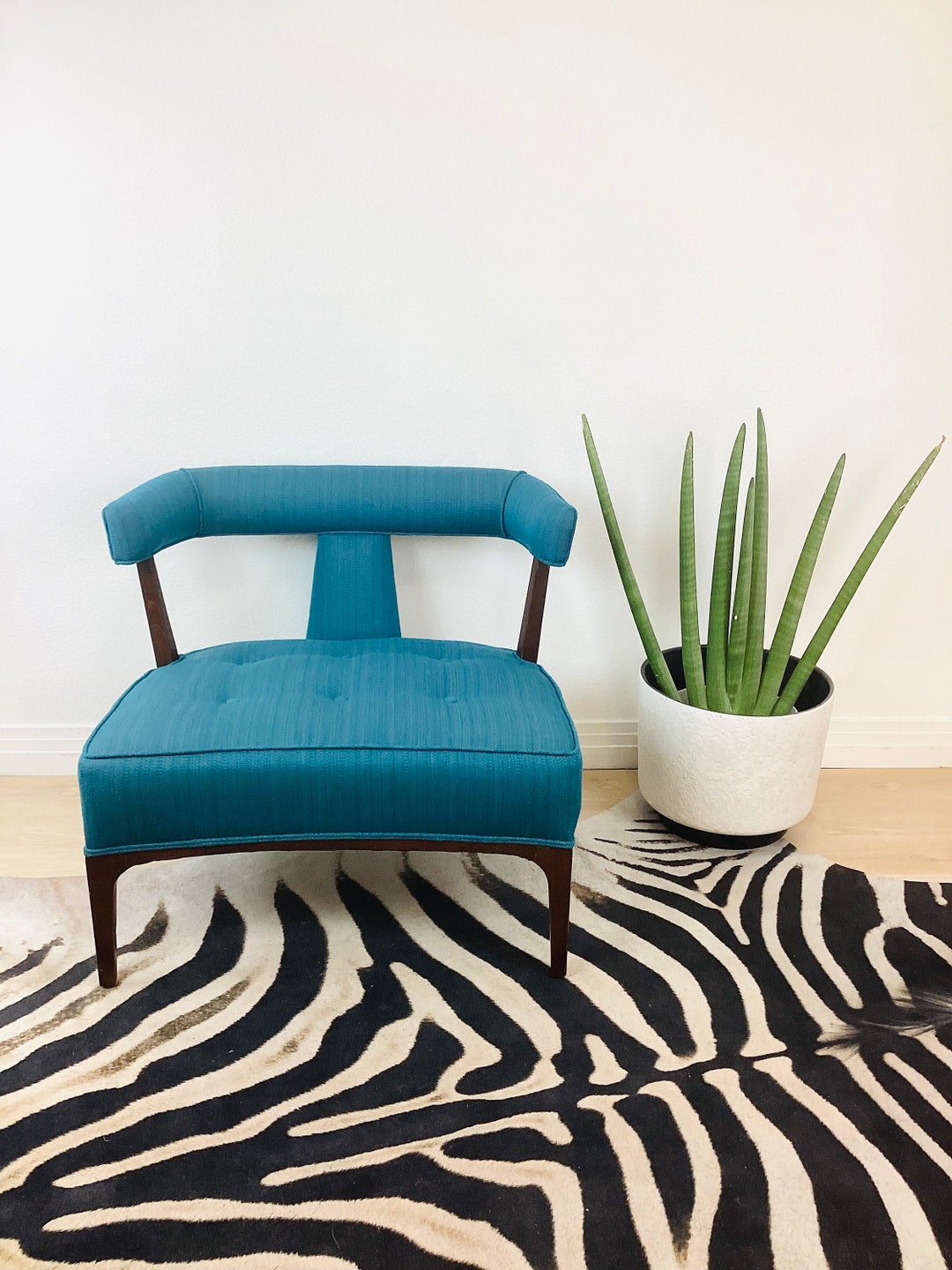 Vintage 1960s MID CENTURY MODERN Blue Tomlinson Style Slipper Chair - Etsy