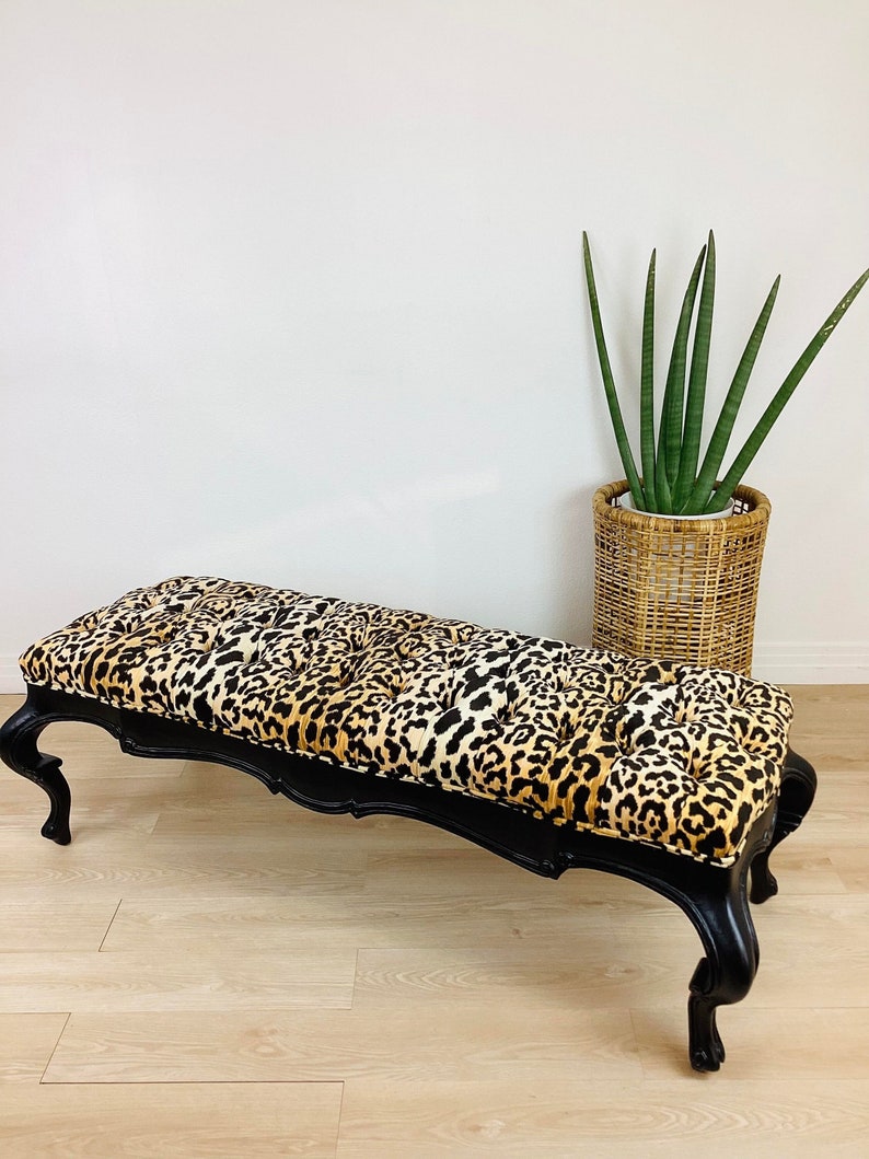 Vintage HOLLYWOOD REGENCY Button Tufted LEOPARD Print Bench - Etsy