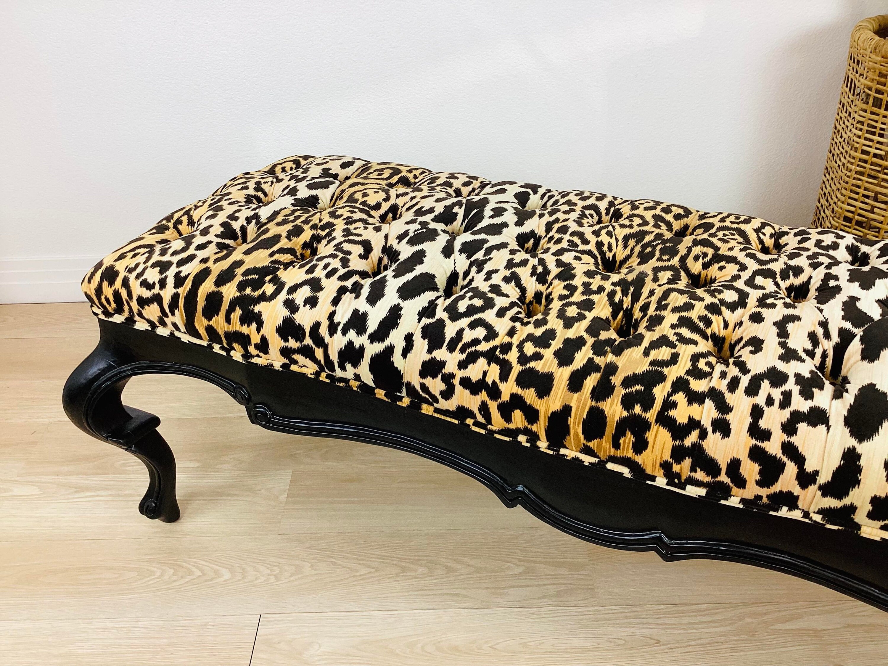 Vintage HOLLYWOOD REGENCY Button Tufted LEOPARD Print Bench - Etsy