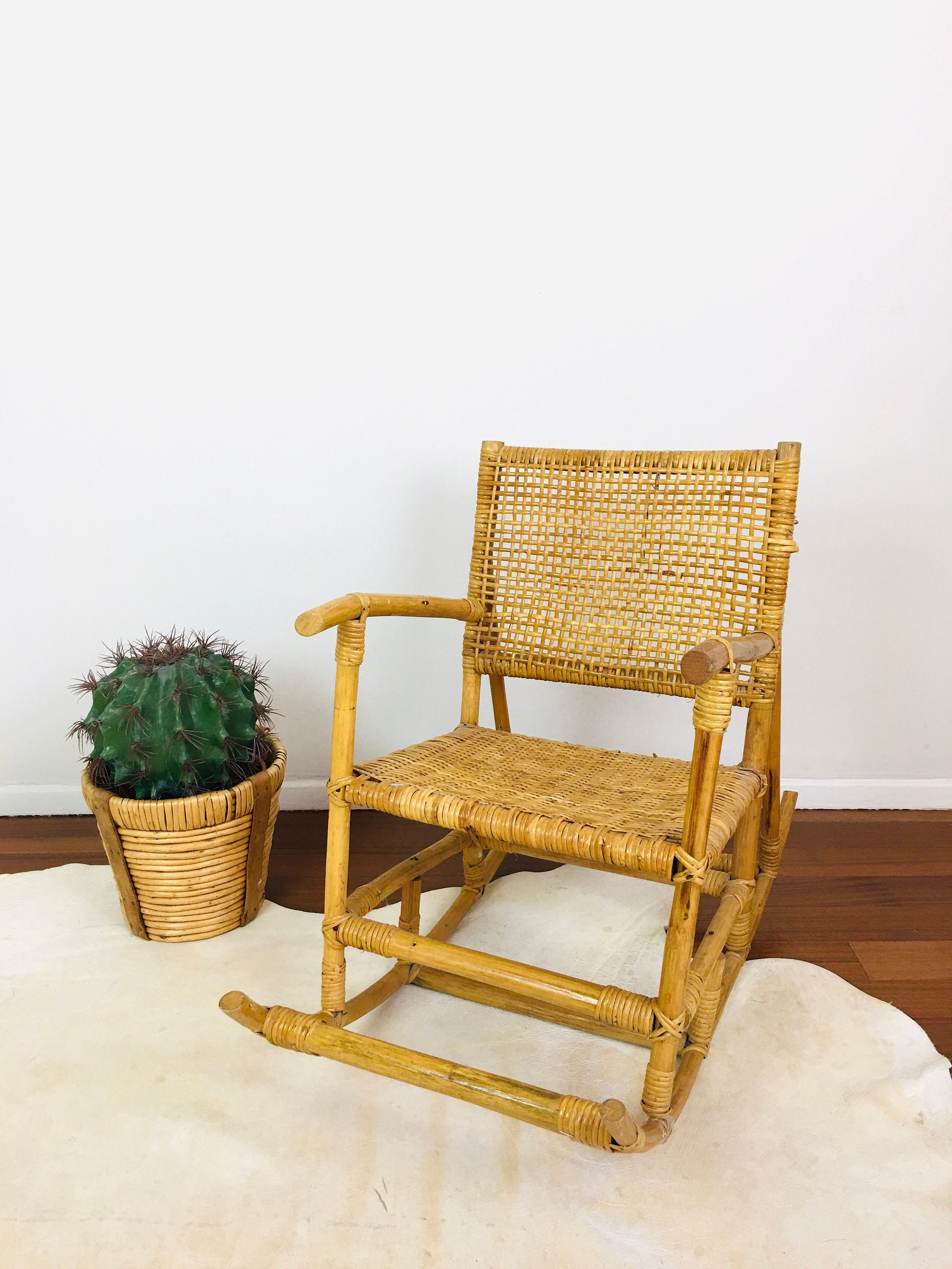 Vintage 1970s CHILDS RATTAN & CANE Rocking Chair - Etsy
