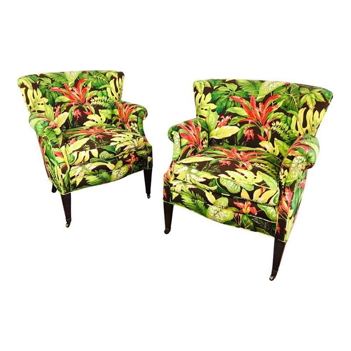 Vintage 1950s TROPICAL FLORAL & PALM Print Pair of Lounge Chairs - Etsy