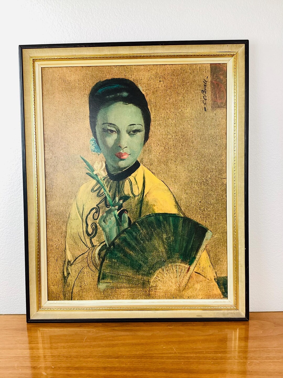 Vintage 1950s GREEN LADY / CHINESE Girl Picture by C C Beall Golden ...
