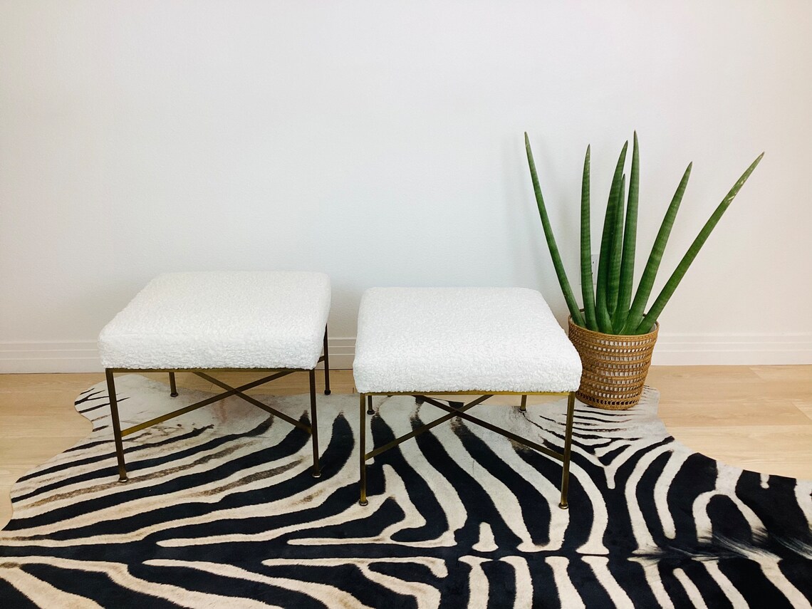 Vintage 1950s Paul Mccobb Calvin Pair of Brass X Base Stools - Etsy