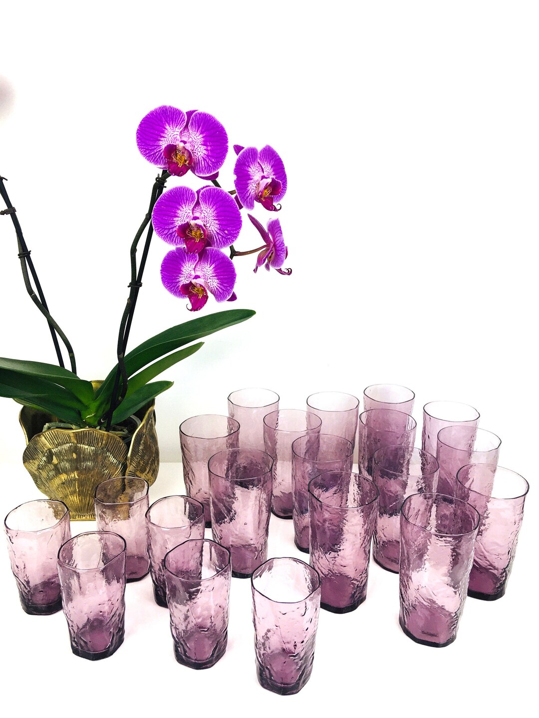 Vintage MORGANTOWN GLASS GLASSWARE 20 pc El Mexicano Crinkle Amethyst ...