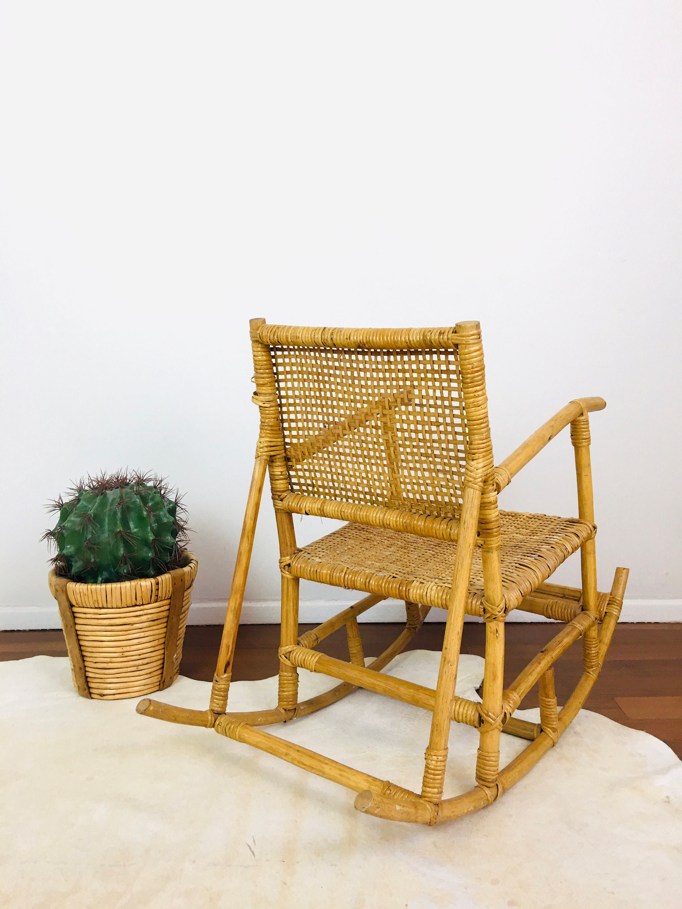 Vintage 1970s CHILDS RATTAN & CANE Rocking Chair - Etsy