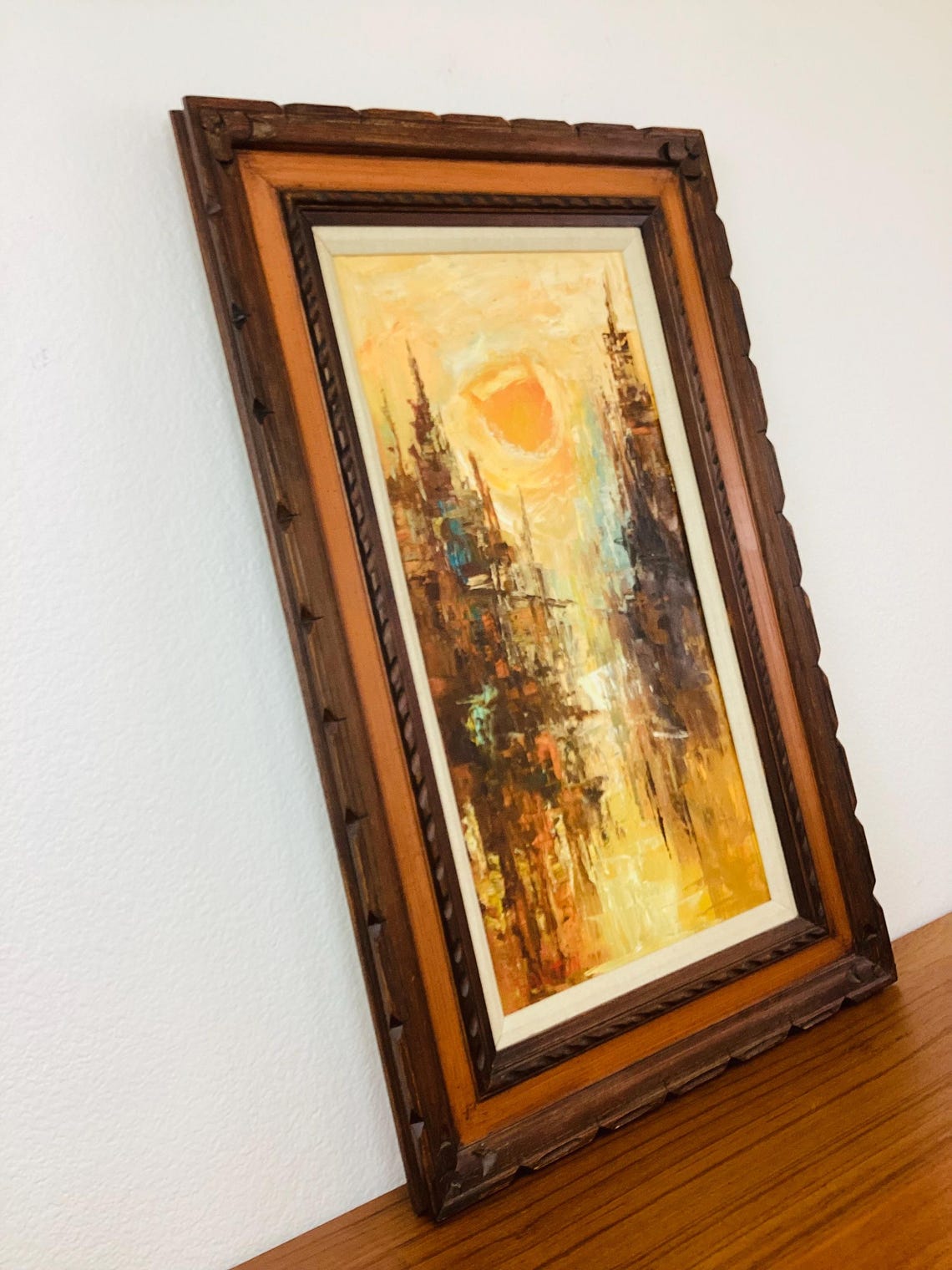 Vintage 1960s ABSTRACT LANDSCAPE Knife Edge Painting Signed Barton ...