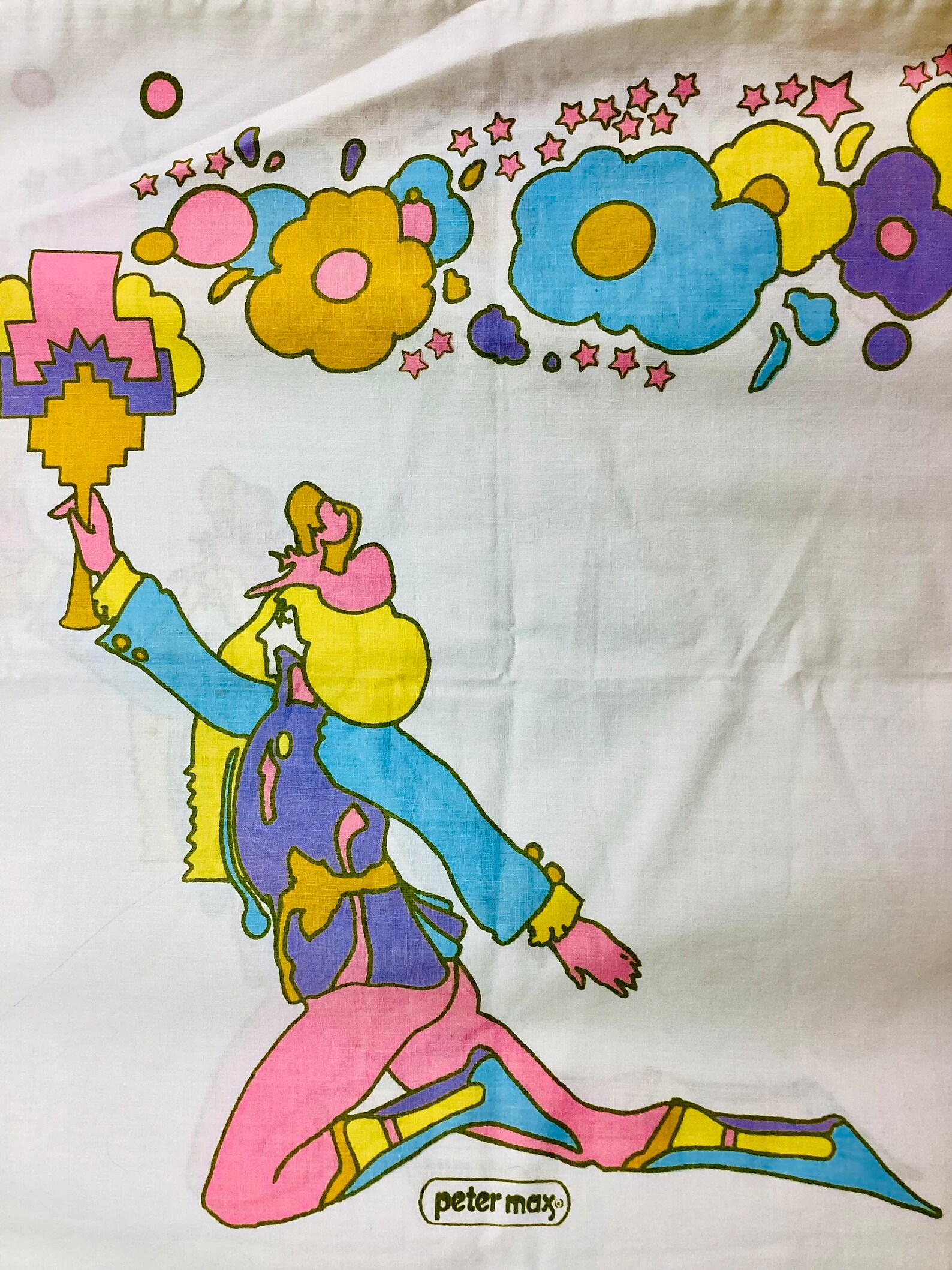Vintage PETER MAX Colorful POP Art Leaping Man Pillowcase / Vintage Bed ...