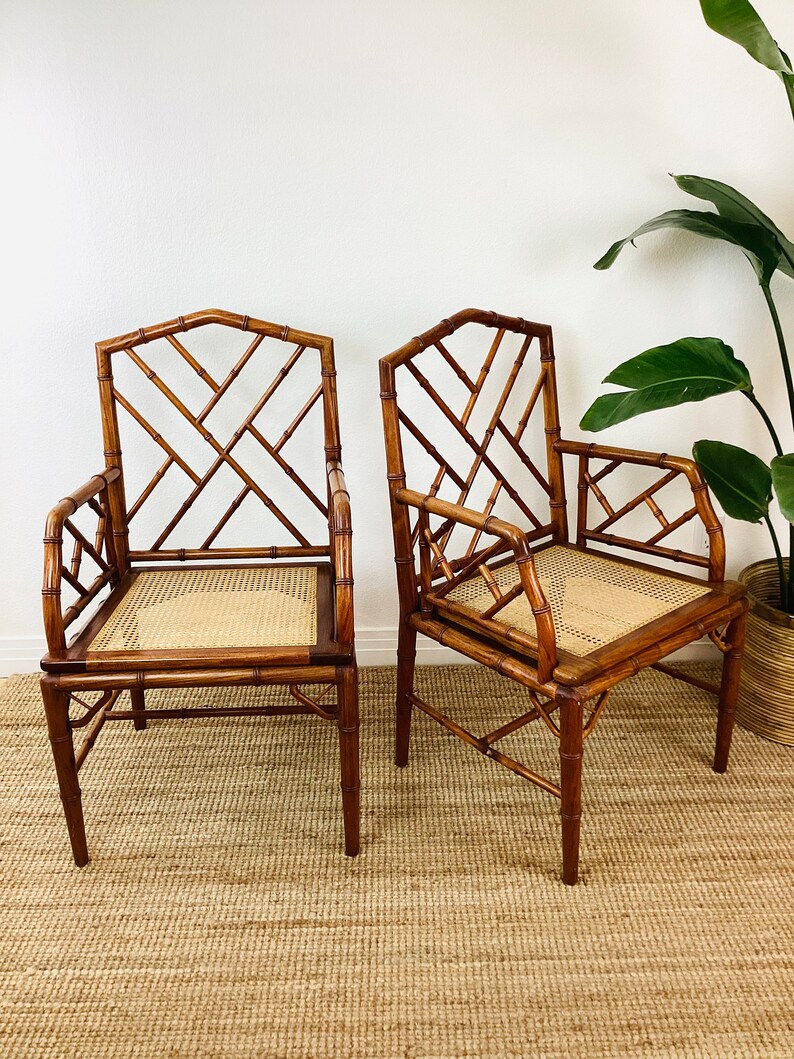 Vintage Pair of FAUX BAMBOO Chinese Chippendale Style Chairs Hollywood ...